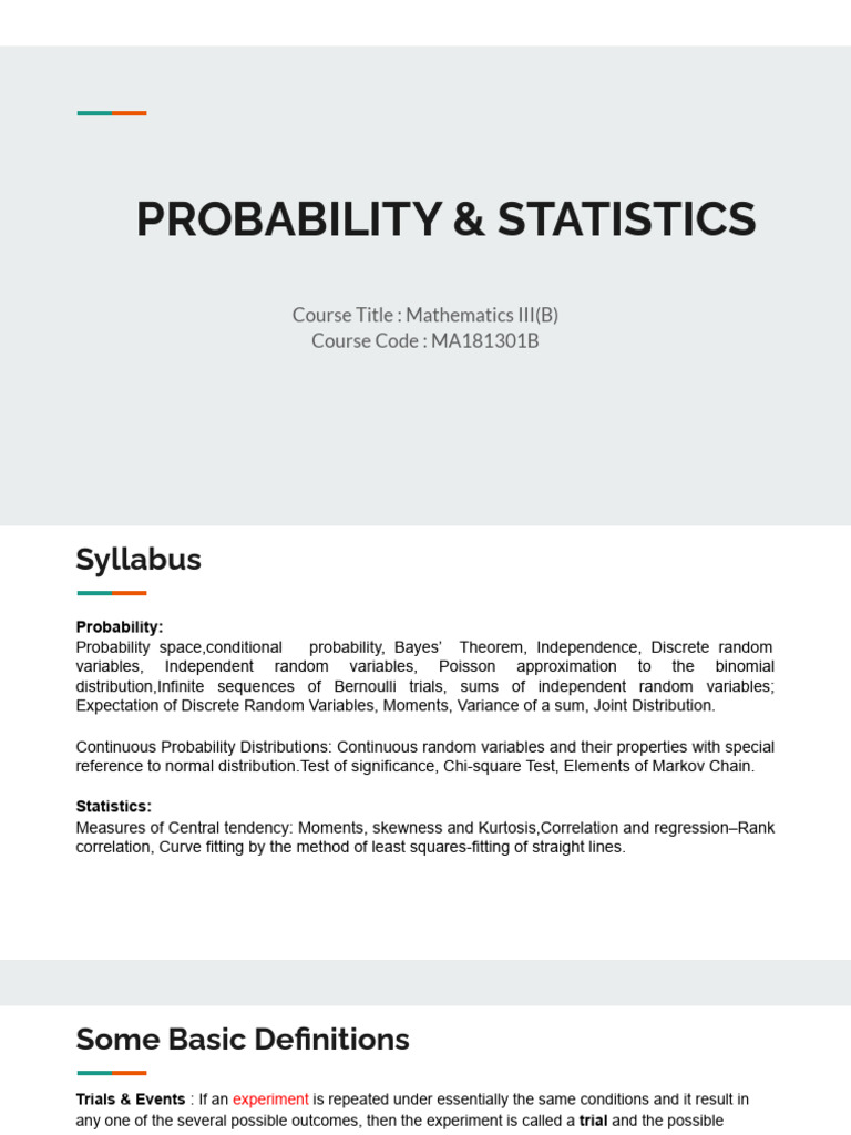 Probability & Statistics: Course Title: Mathematics III (B) Course Code: MA181301B | PDF ...