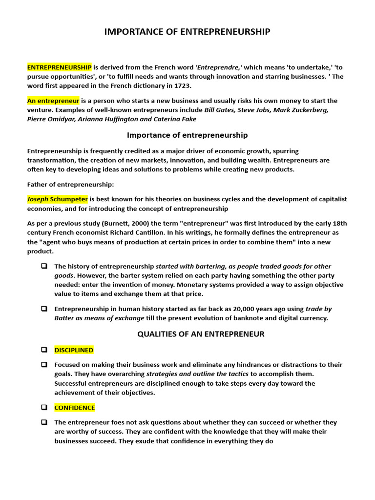 Importance of Entrepreneurship | PDF