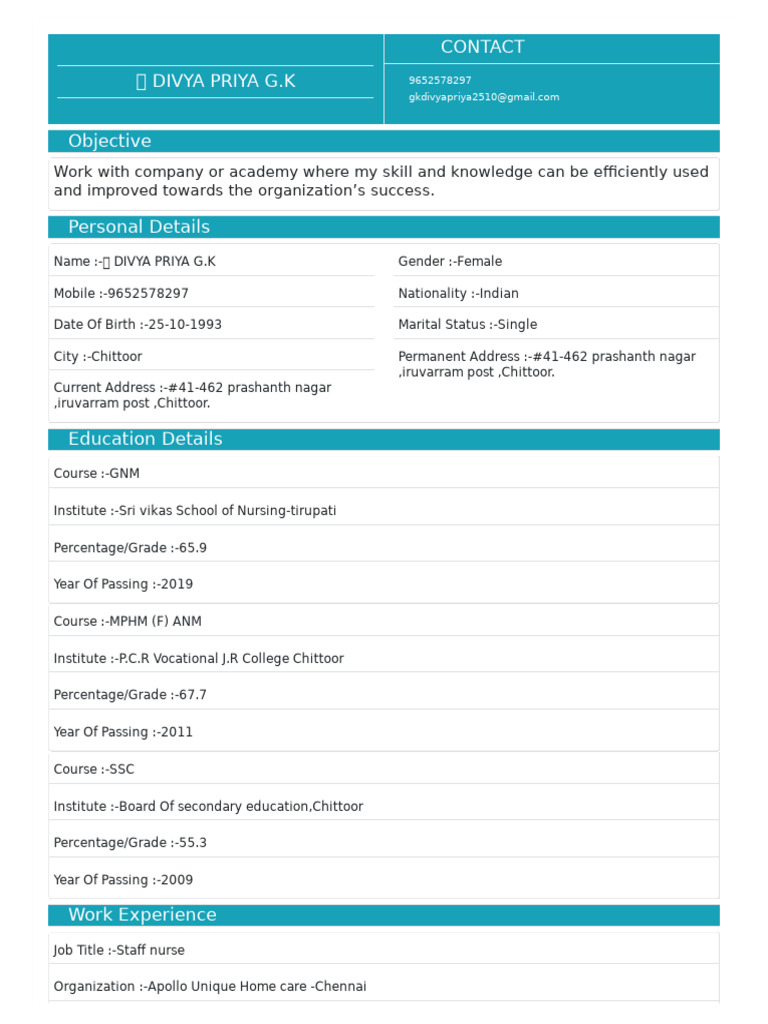 Resume Divya Priya | PDF