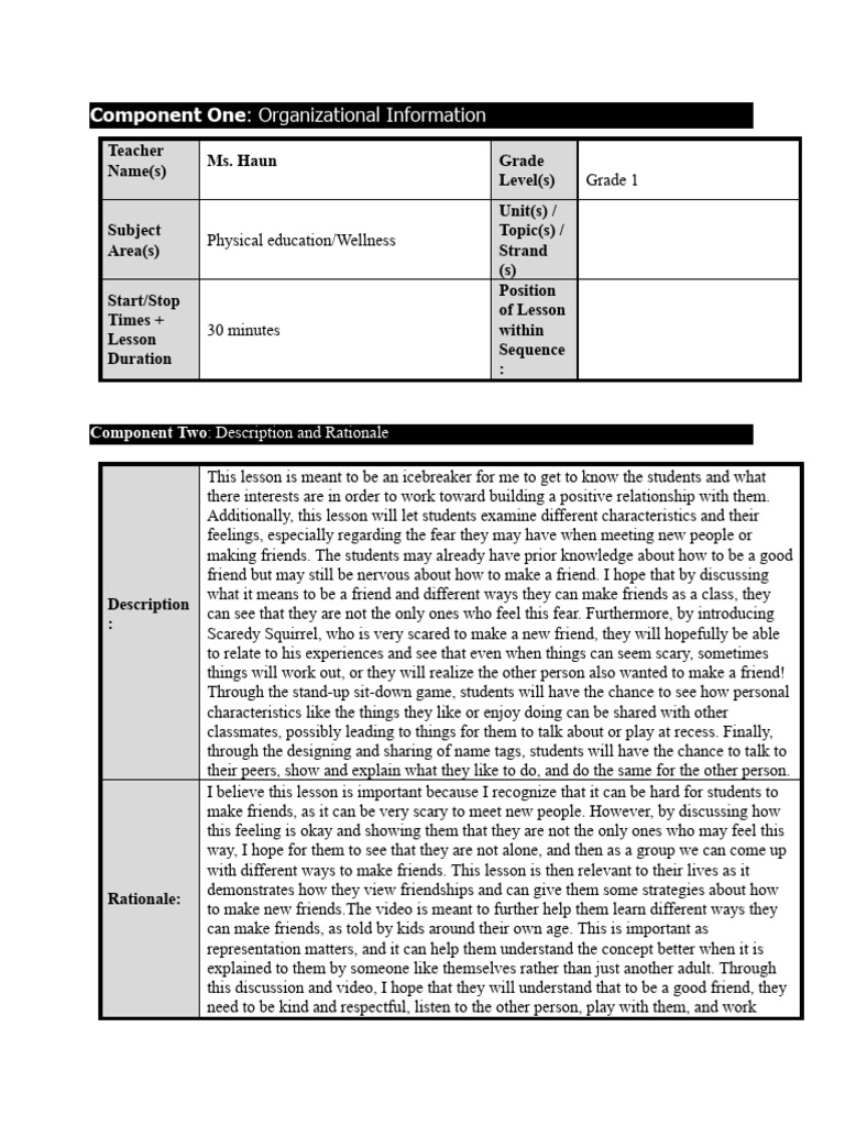 wellness lesson plan grade 1 3 | PDF