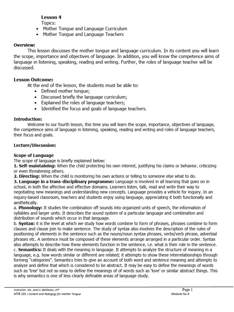 MTB 4 | PDF | Language Education | Learning