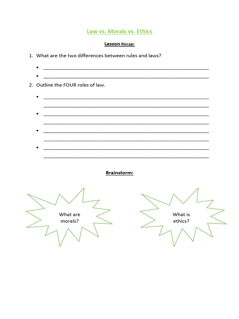 Lawethicsmorals worksheet | PDF | Morality | Psychology