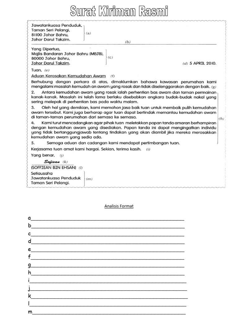 Analisis Format Surat Kiriman Rasmi | PDF