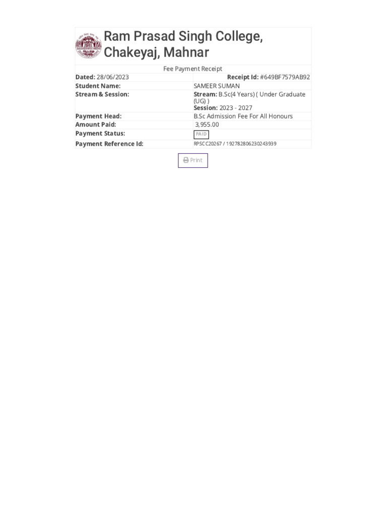 Payment Receipt - Admission Management System | PDF