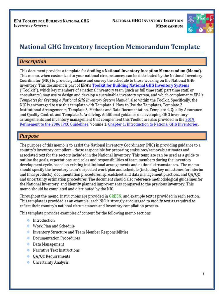EPA GHG Inventory Memo Template | PDF | Intergovernmental Panel On ...