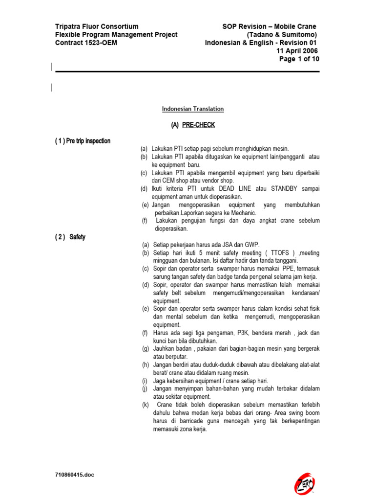 SOP-TF Mobile Crane Revised 4-06-2 | PDF