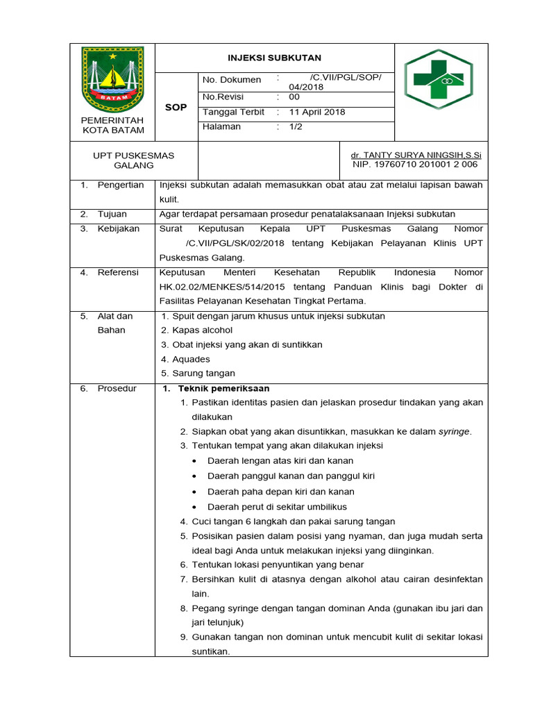 Sop Injeksi Subkutan | PDF | Pengembangan Diri