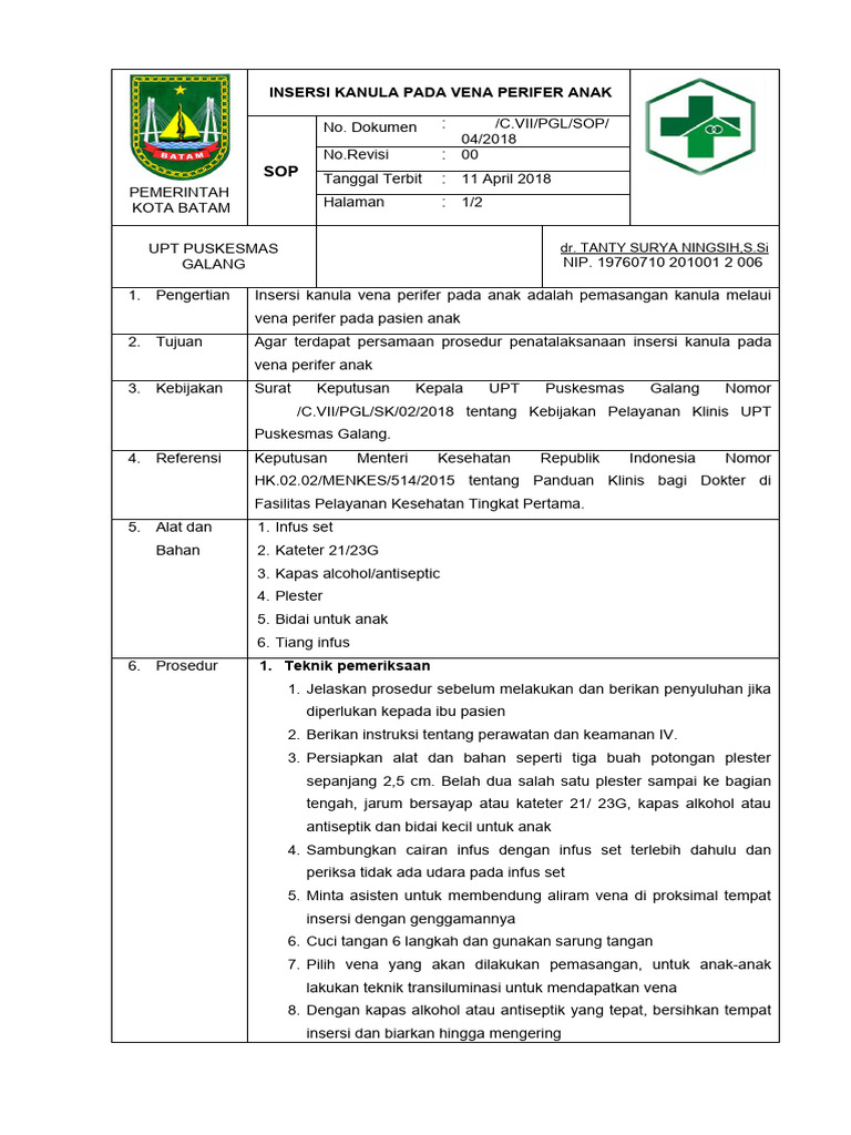 Sop Insersi Kanula Pada Vena Perifer Anak | PDF