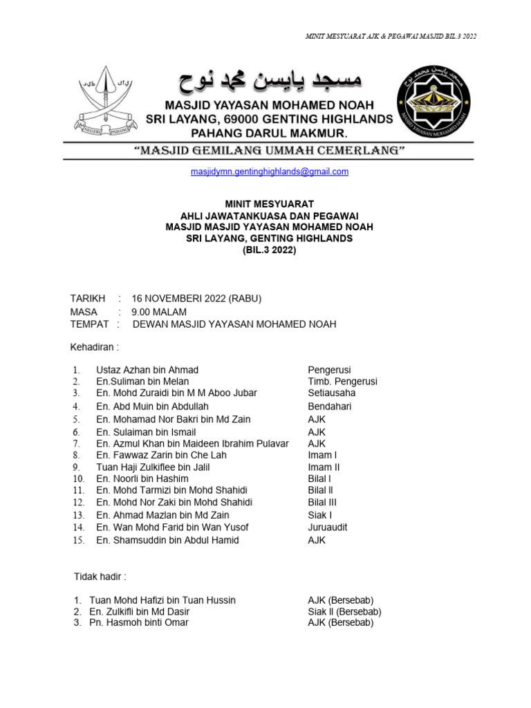 Minit Mesyuarat Bil. 3 2022 | PDF
