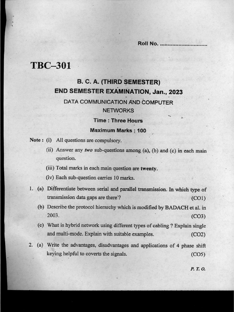 BCA Exam Papers: Data Comm, C, DBMS | PDF | Relational Model | Method ...