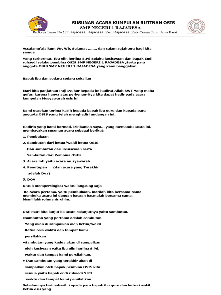 Susunan Acara Kumpulan Osis Rutinan | PDF | Kajian Bahasa Asing