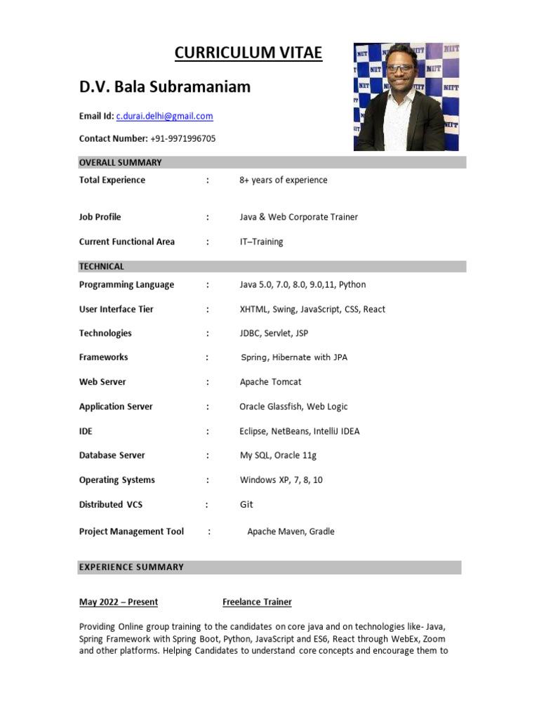 Bala Profile Pdf Spring Framework Java Programming Language