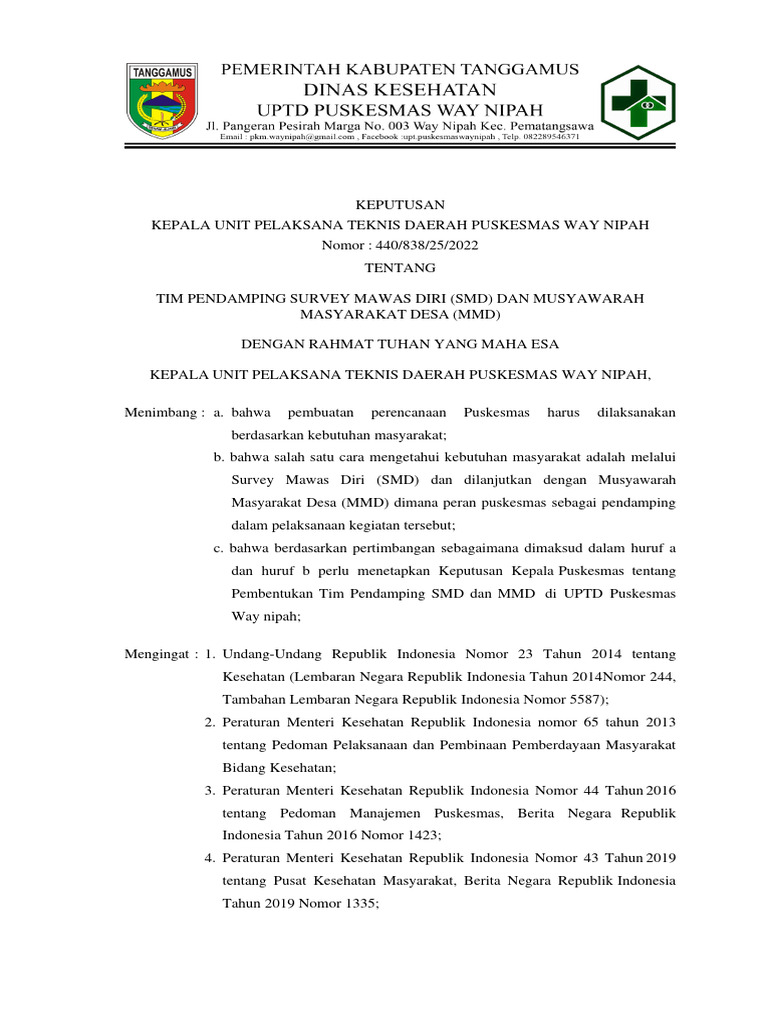 SK No. 838 Tahun 2023 Tentang Tim Pendamping SMD Dan MMD | PDF