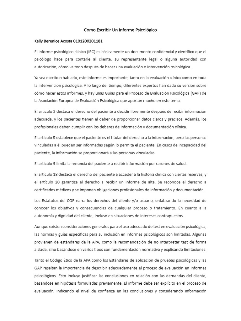 Como Escribir Un Informe Psicológico | PDF