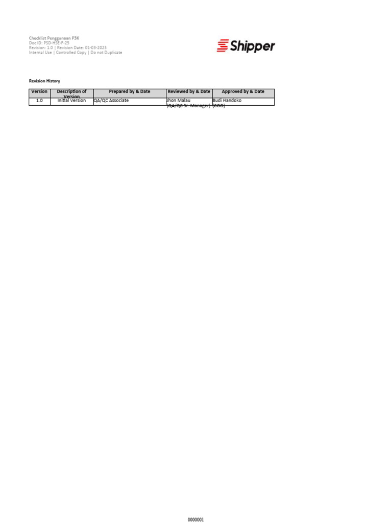 PSD-HSE-F-25 Checklist Penggunaan P3K | PDF