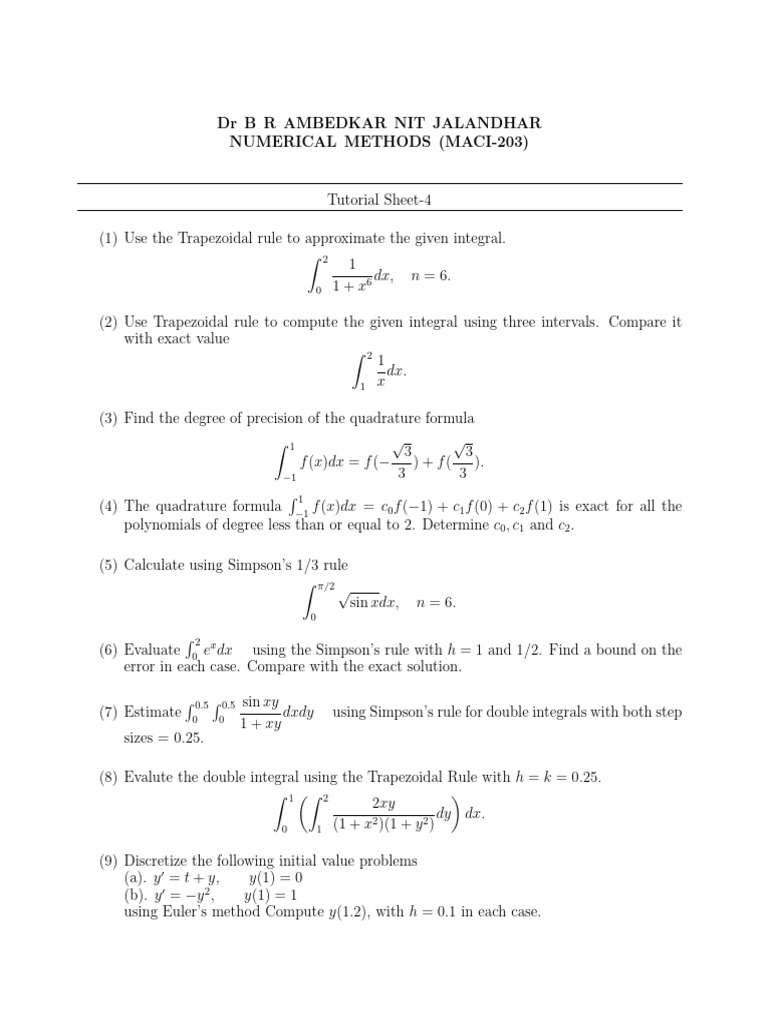 tutorialsheet_4 | PDF | Integral | Analysis