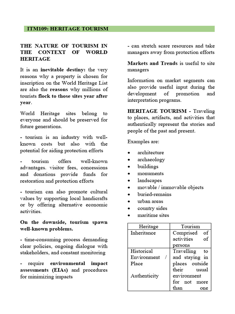 Heritage Tourism Notes Pdf
