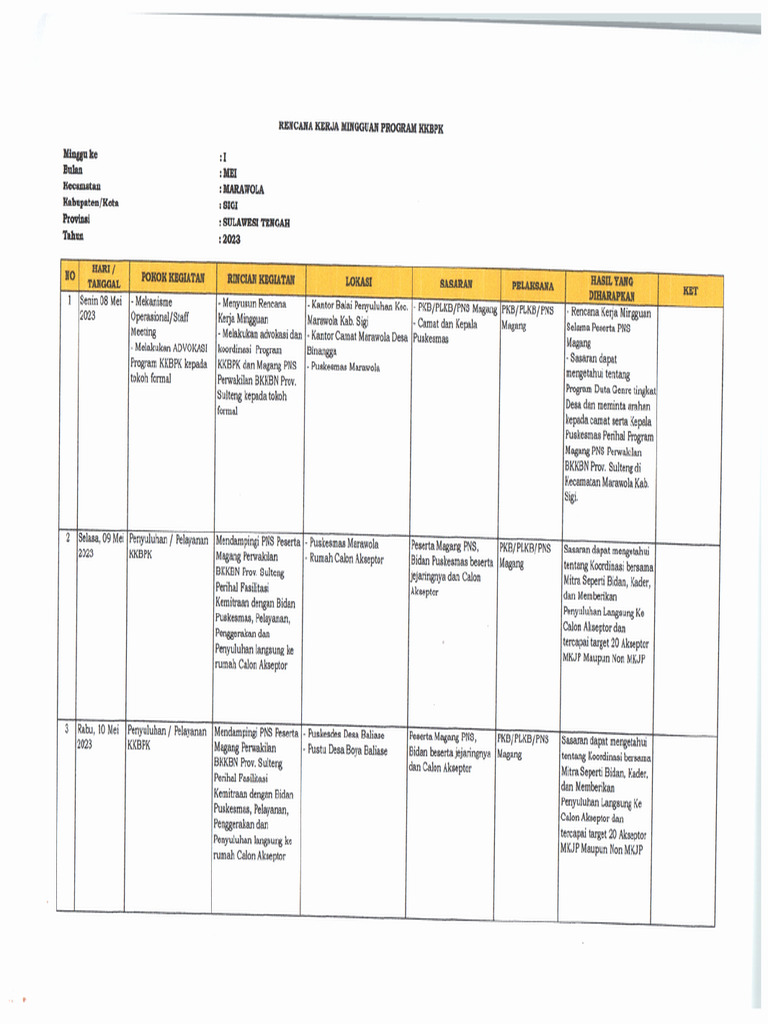 rencana kerja mingguan | PDF
