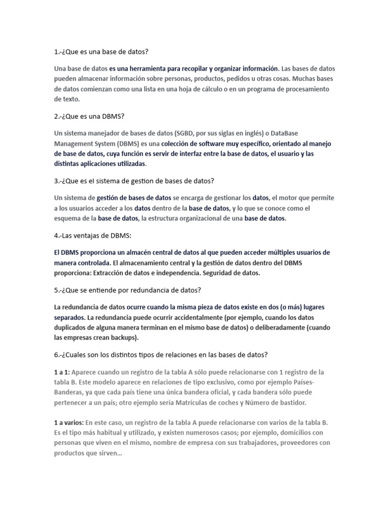 Guía Completa de Bases de Datos y DBMS | PDF | Bases de datos | SQL