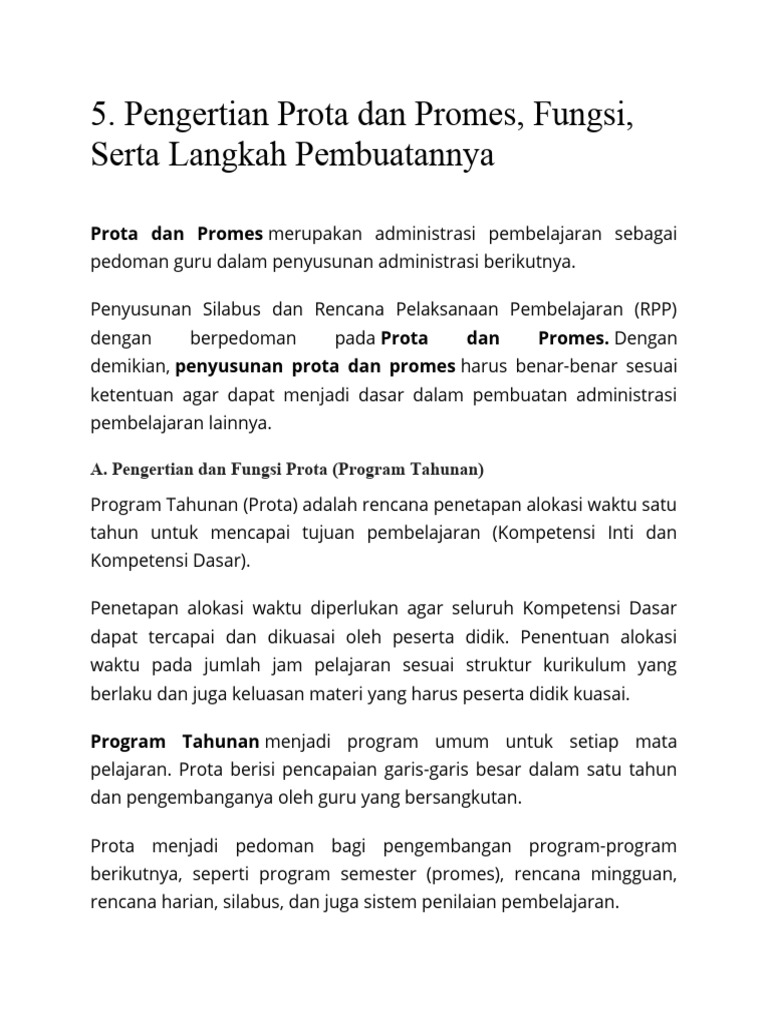 Prota dan Promes: Pengertian dan Fungsi | PDF