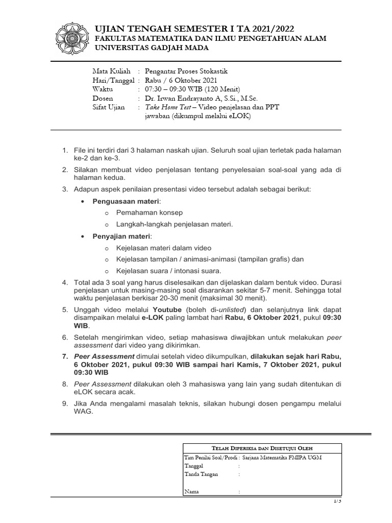 UTS Peng Proses Stokastik - 2021 - Done | PDF | Metode & Bahan Ajar | Komputer
