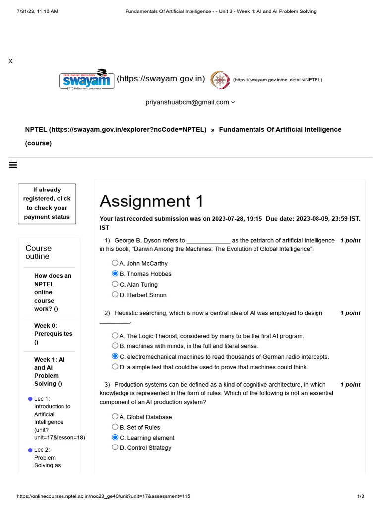 Fundamentals Of Artificial Intelligence - - Unit 3 - Week 1_ AI and AI Problem Solving | PDF ...
