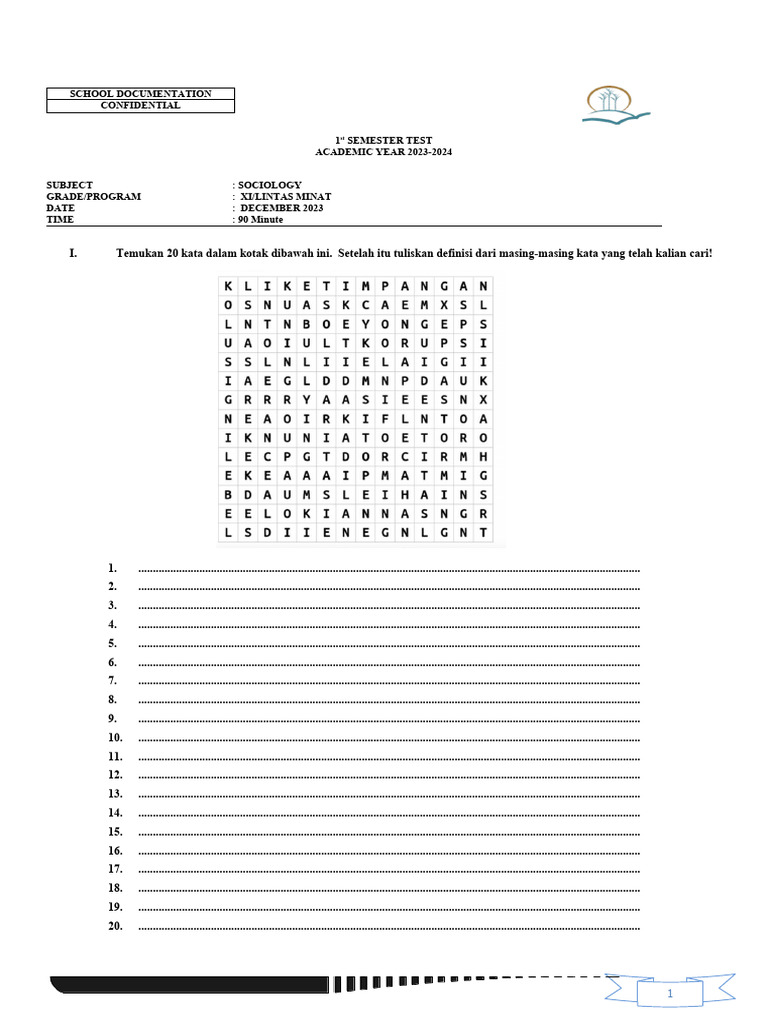 Fe Problem Sosiology Xi Term 1 (2023-2024) | PDF