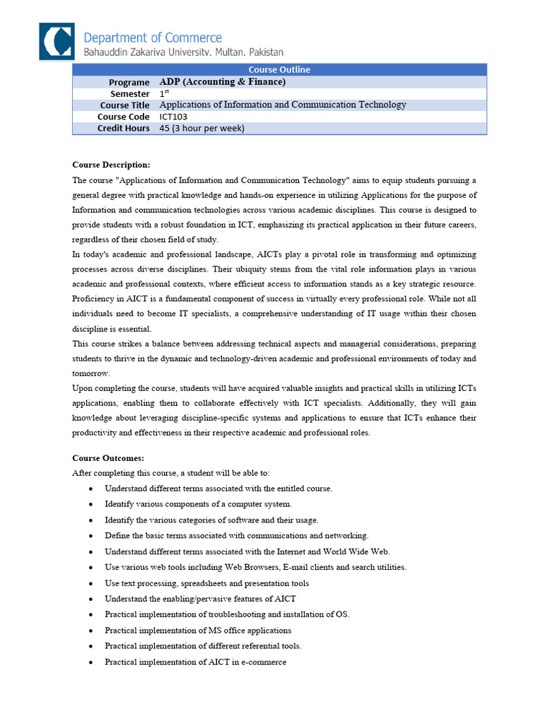 2.applications of ICT Commerce Department | PDF | Databases | Software