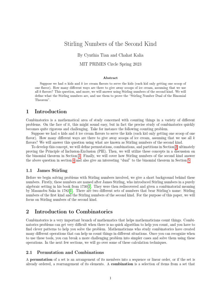 Stirling Numbers & Combinatorics | PDF | Combinatorics | Permutation