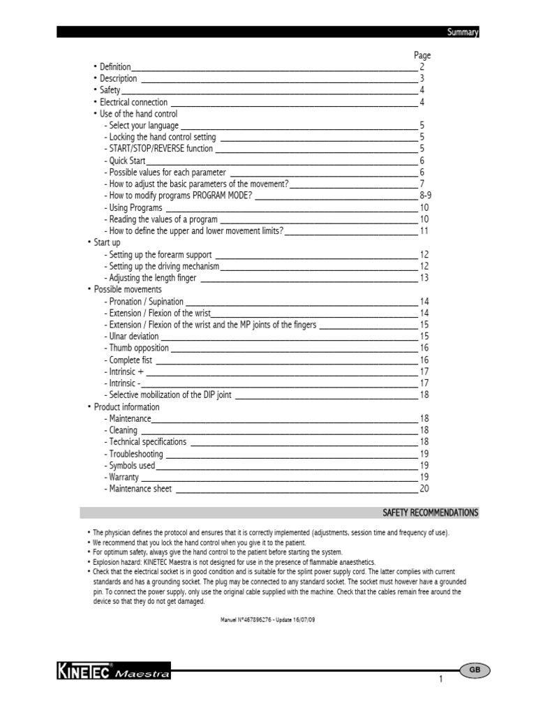 KINETEC Maestra User Manual Guide | PDF | Anatomical Terms Of Motion ...