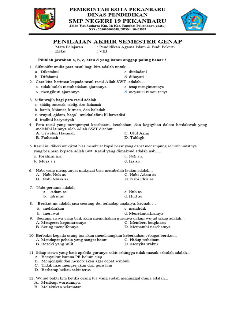 Soal PAS Genap PAI Kelas VIII SMP 19 | PDF