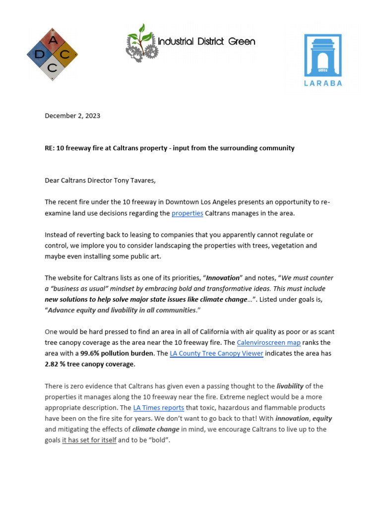 10 Freeway Fire Letter To Caltrans | Download Free PDF | California ...