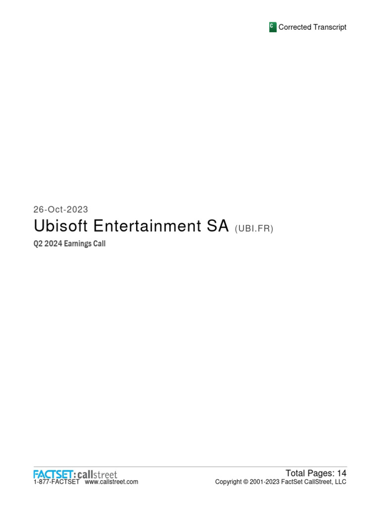CORRECTED TRANSCRIPT - Ubisoft Entertainment SA (UBI-FR), Q2 2024 ...