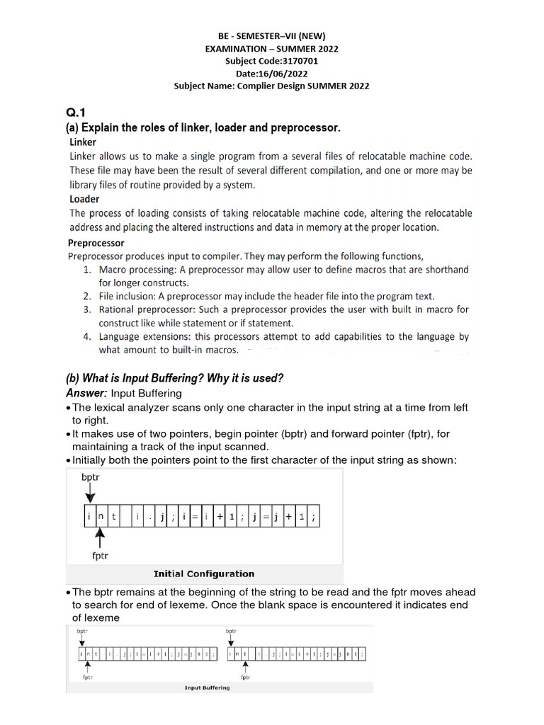 Complier Design SUMMER 2022 PAPER SOLUTION | Download Free PDF | Parsing | Mathematical Logic