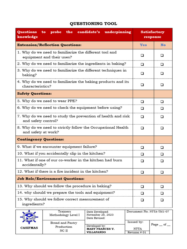 Questioning Tool | Download Free PDF | Baking | Safety