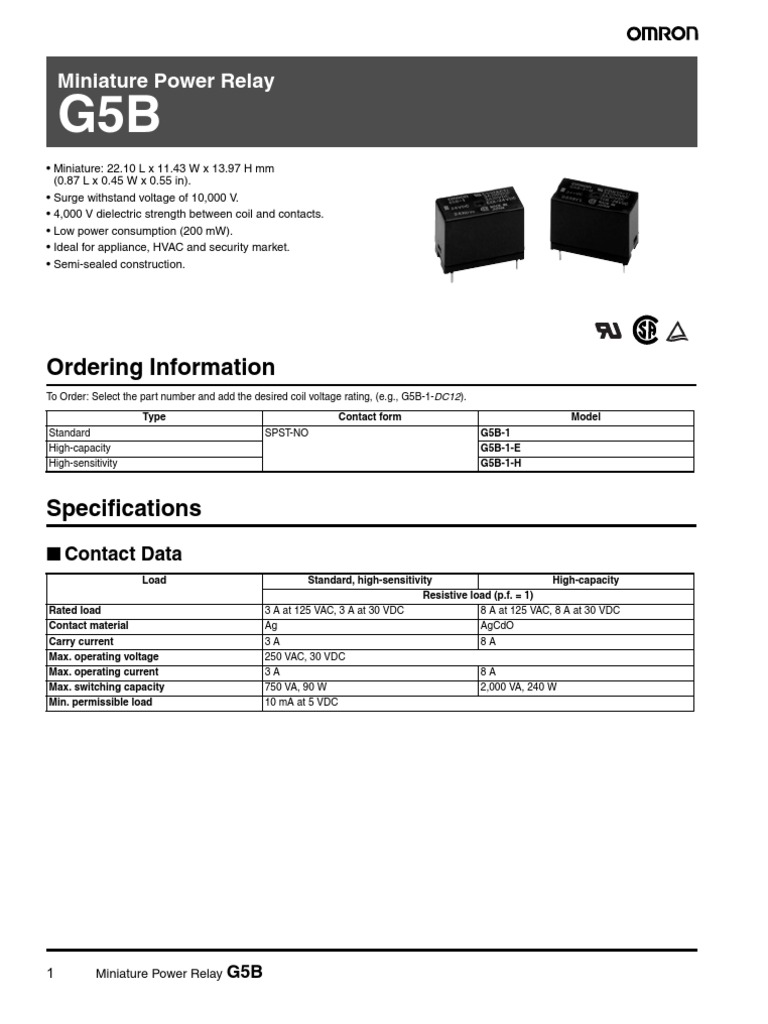Datasheet | Relay | Electromagnetism