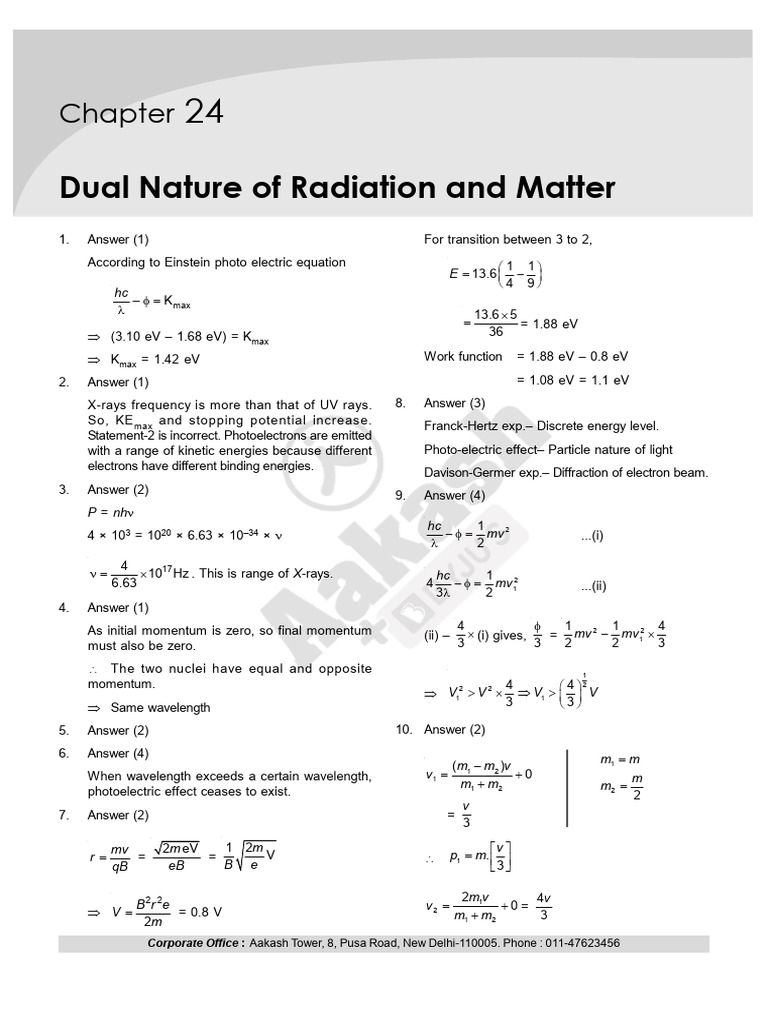 P_Sol_Ch-24_Dual Nature of Radiation and Matter | PDF | Electronvolt ...