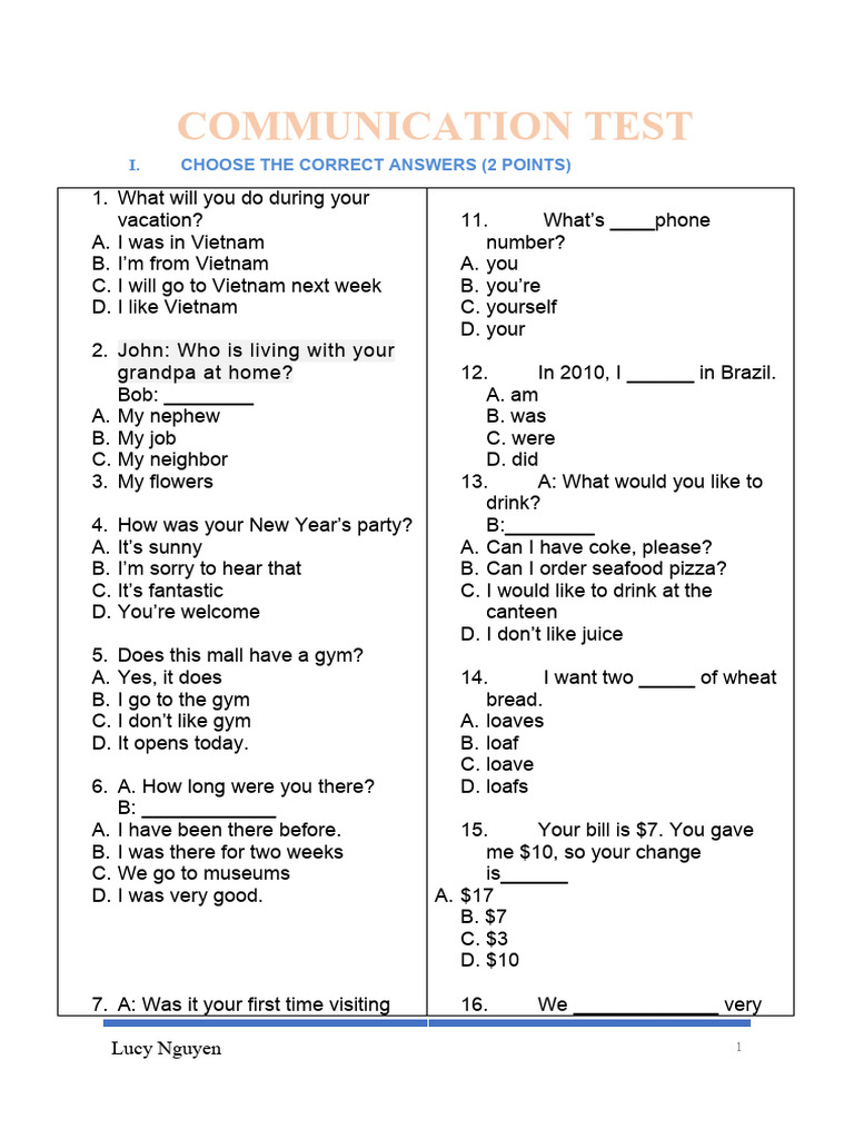 Communication Test 2 | PDF | Food And Drink | Foods