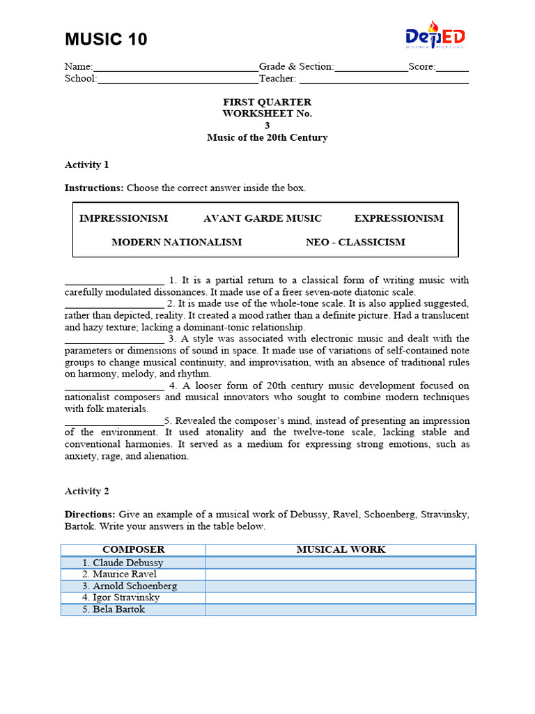 Music 10 - Q1 - DW3 | PDF | Harmony | Performing Arts