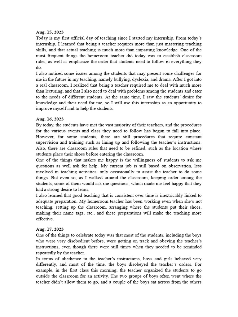 Daily Reflective Journals | PDF | Teachers | Classroom