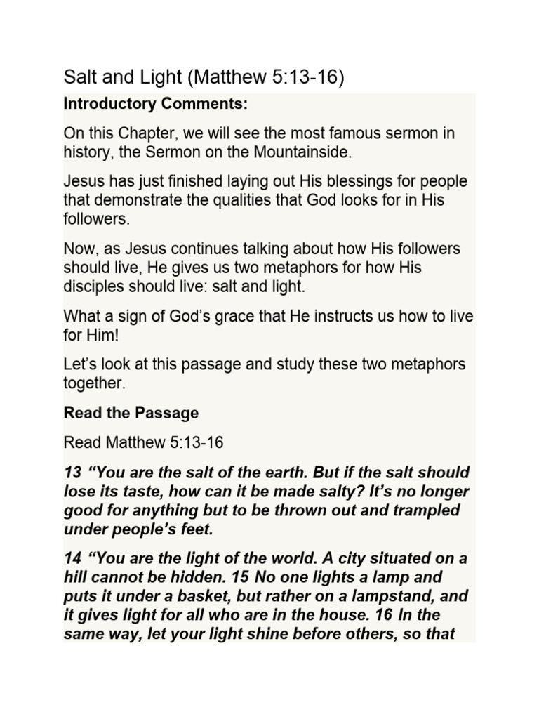 Salt and Light | PDF | Foreign Language Studies | Religion & Spirituality