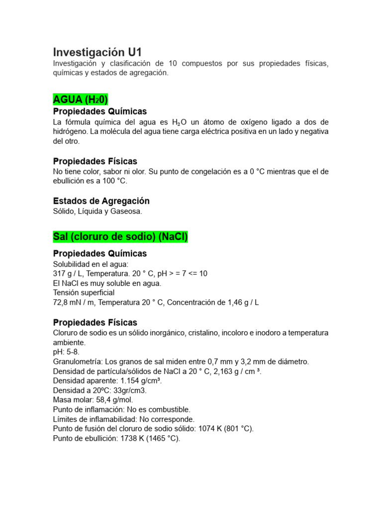 Investigación U1 Quimica | PDF