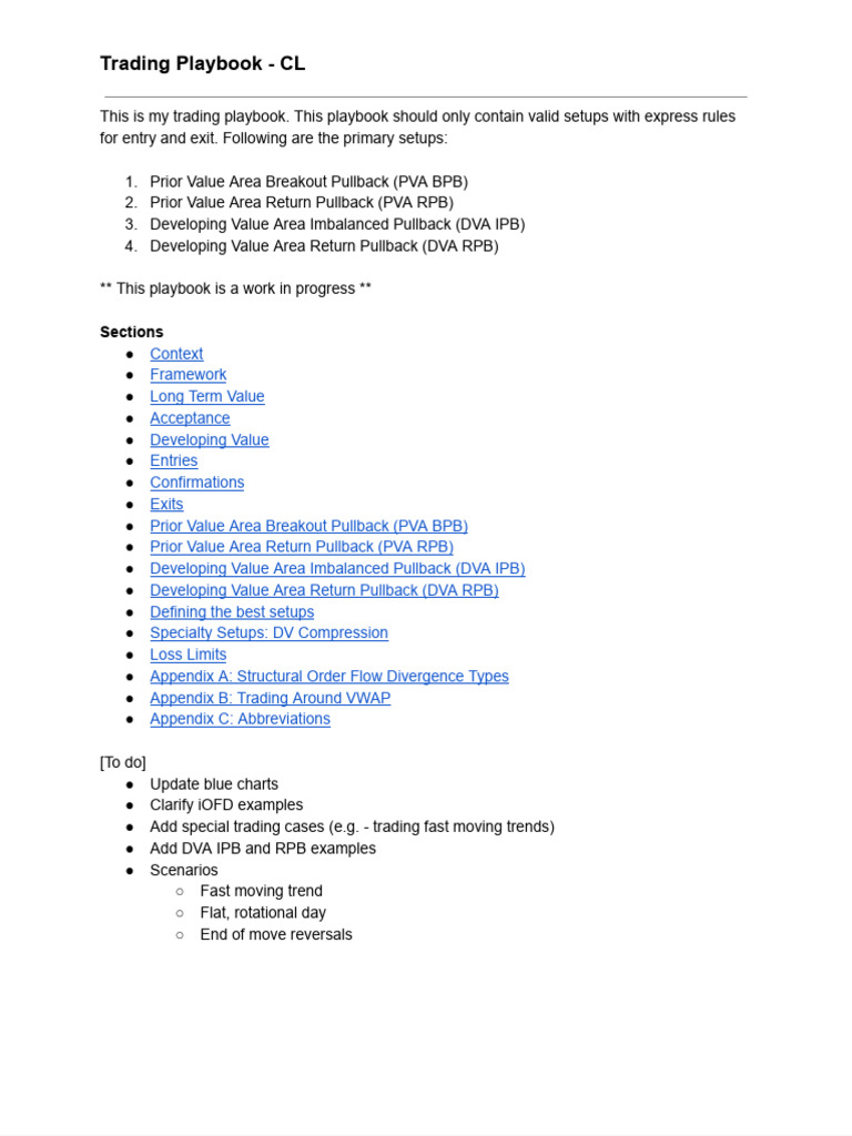 Trading Playbook - CL - External | PDF | Market (Economics) | Market Trend