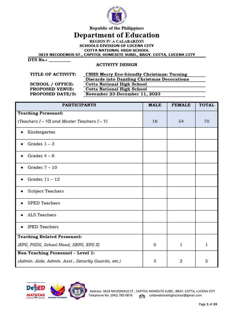 CNHS YES O SSLG Christmas Competition Activity Design SY 2023 2024 ...