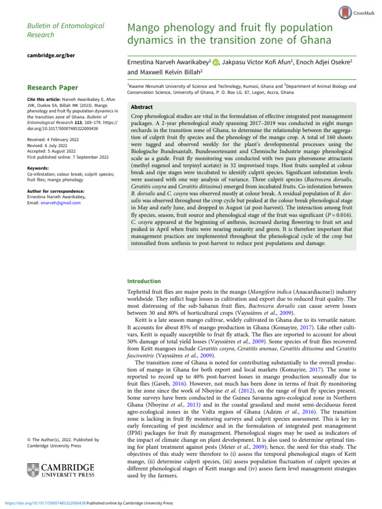Mango Phenology and Fruit Fly Population Dynamics | PDF | Flowers | Fly