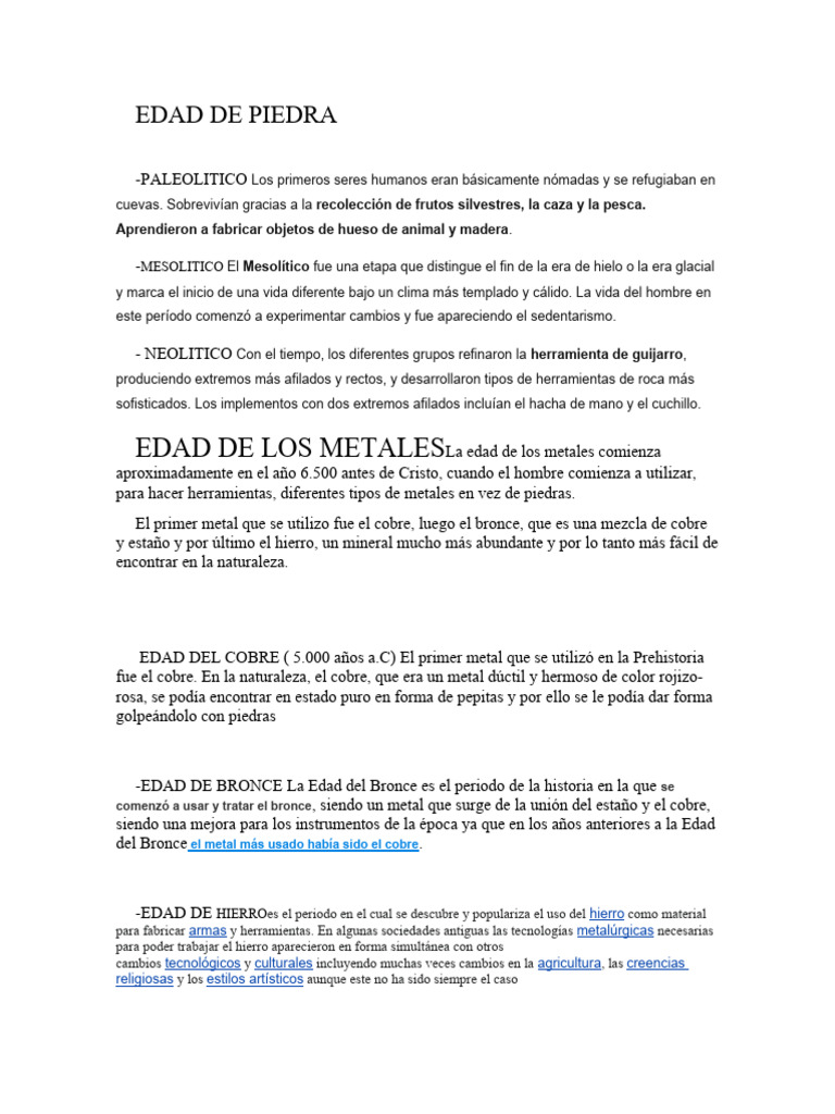 Evolución de la Prehistoria: Edades | PDF | Ciencia y matemáticas ...