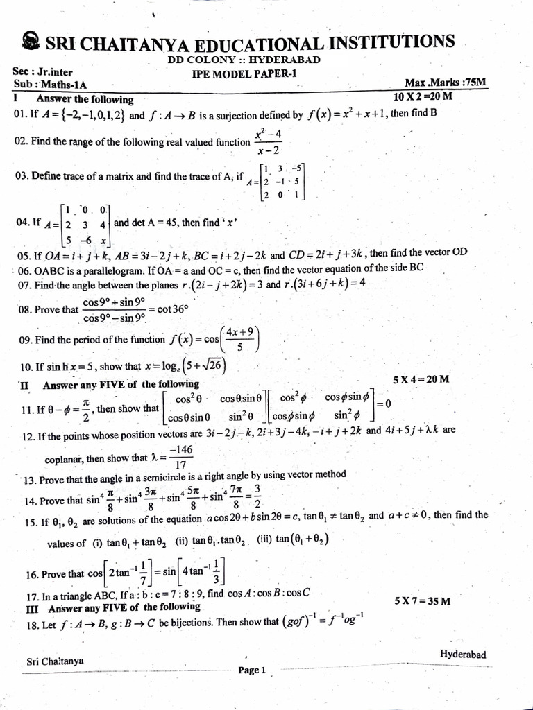 0_Model Paper 1A | PDF | Mathematical Concepts | Linear Algebra