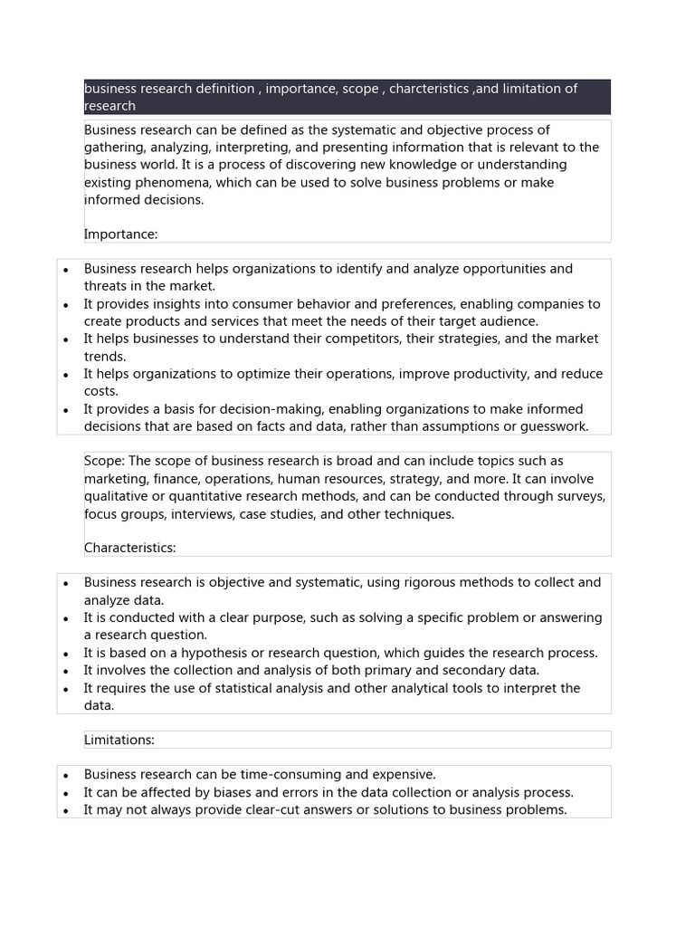Business Research Definition | PDF | Methodology | Data