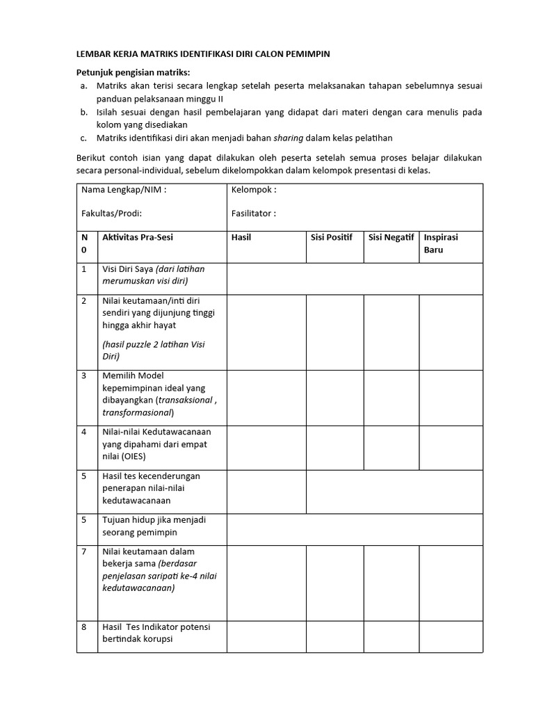 Lembar Matriks Identifikasi Diri | PDF