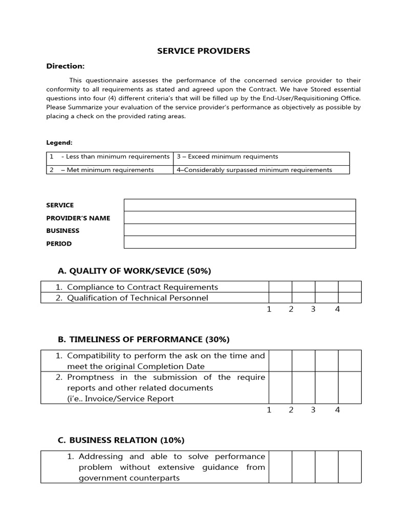 Service Providers Evalution Form | PDF
